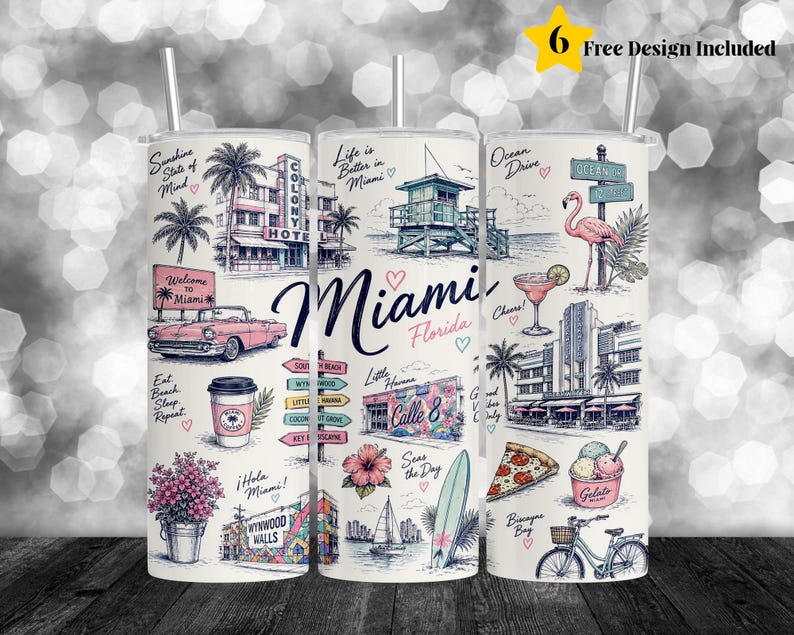 Miami Tumbler Wrap PNG, Florida Beach 20oz Skinny Tumbler Sublimation ...