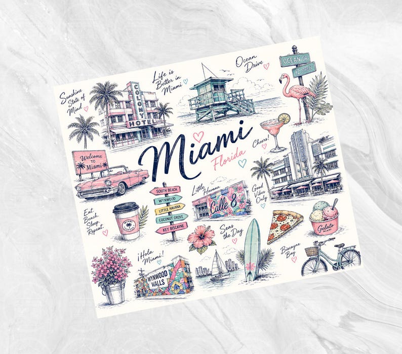 Miami Tumbler Wrap PNG, Florida Beach 20oz Skinny Tumbler Sublimation ...