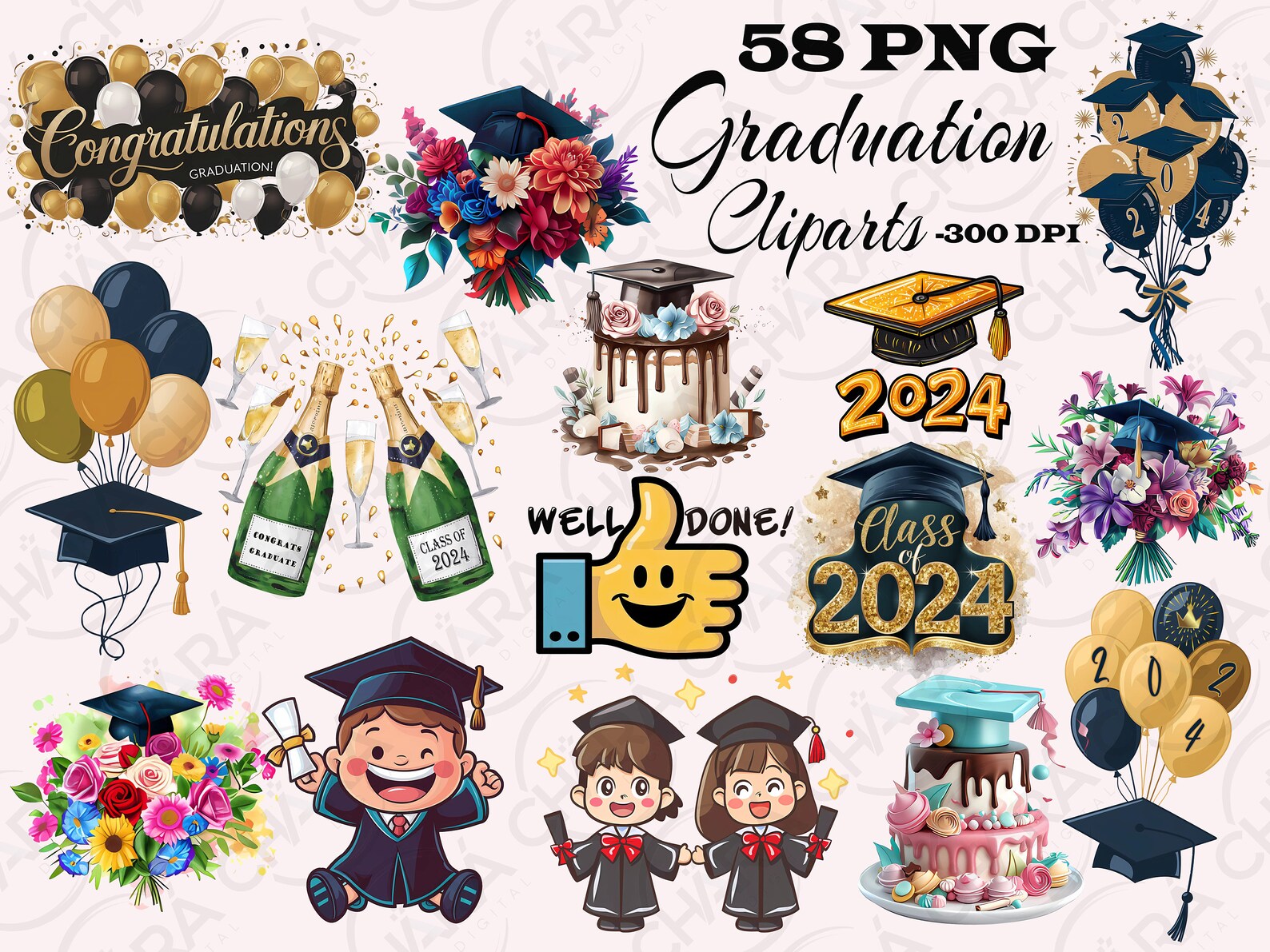 Graduation 2024 Clipart Png, GRAD Clipart Png, Graduation Clipart, Cute ...