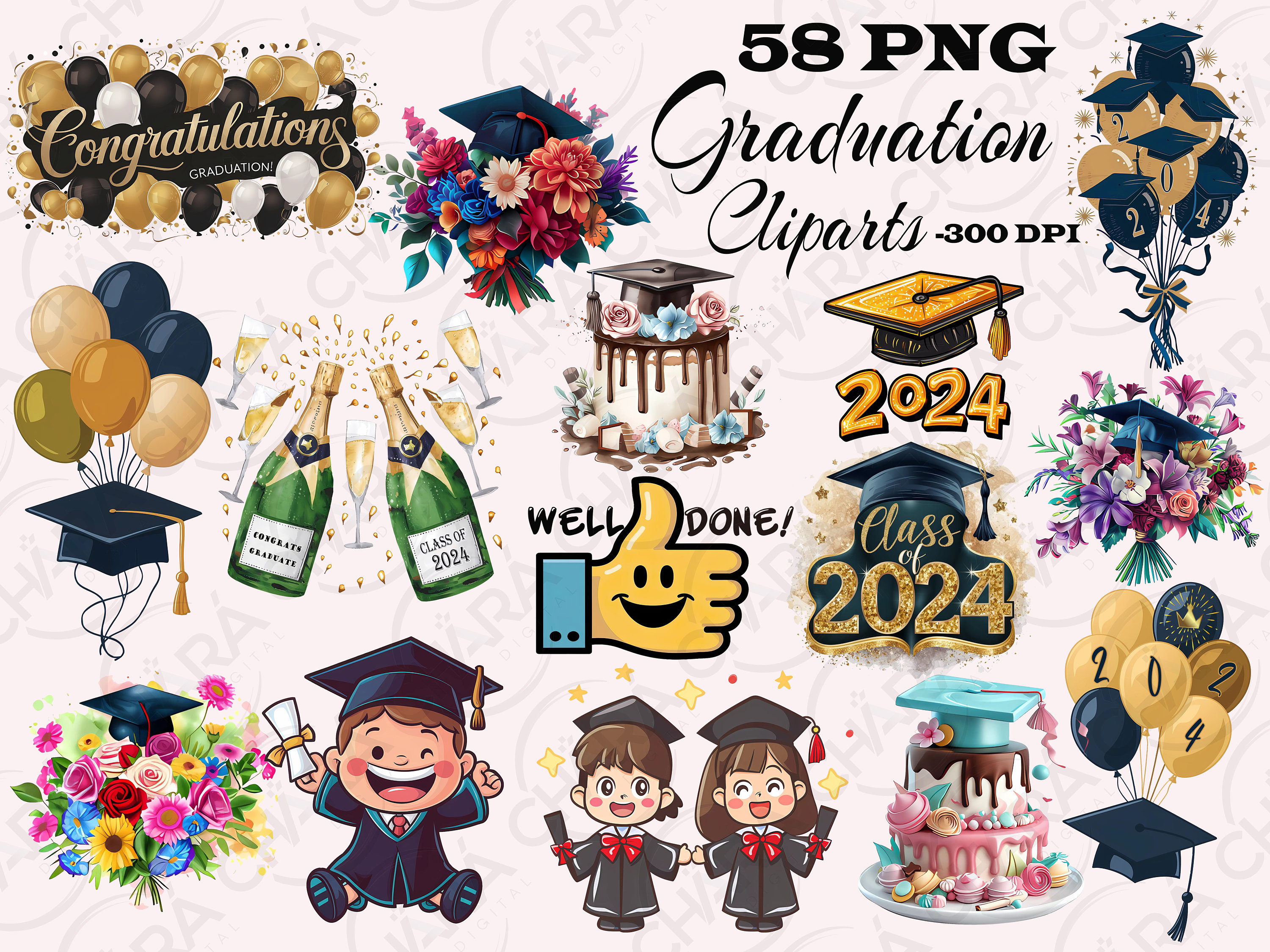 Graduation 2024 Clipart Png, GRAD Clipart Png, Graduation Clipart, Cute ...