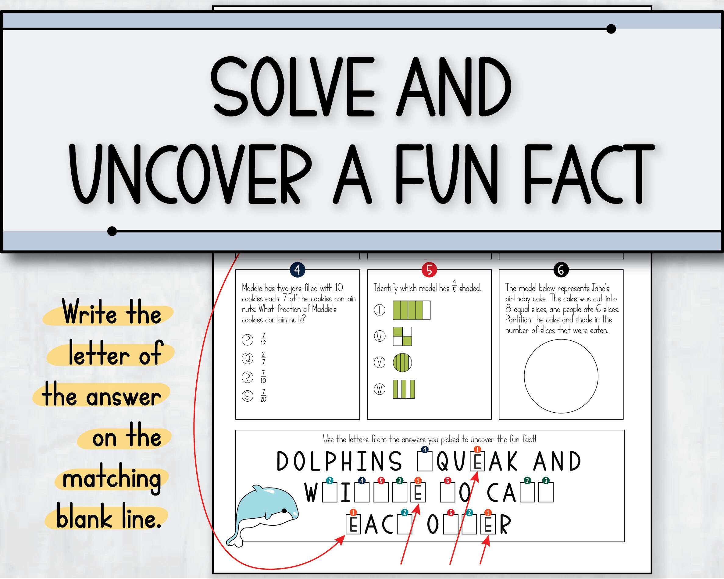 Find the Fun Fact: Third Grade Numbers & Operations Fractions Review - Etsy