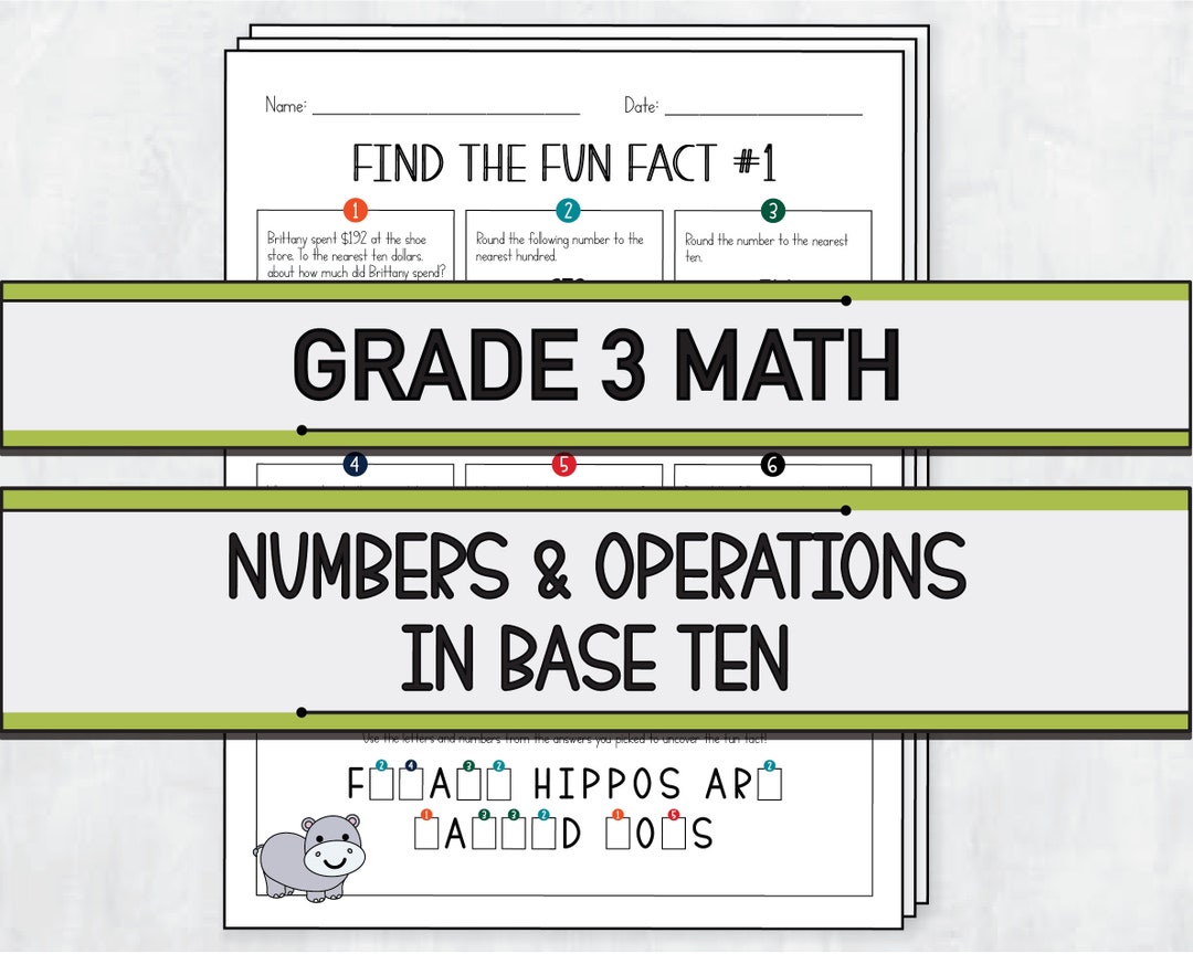 Find the Fun Fact: Third Grade Numbers & Operations in Base Ten Review ...