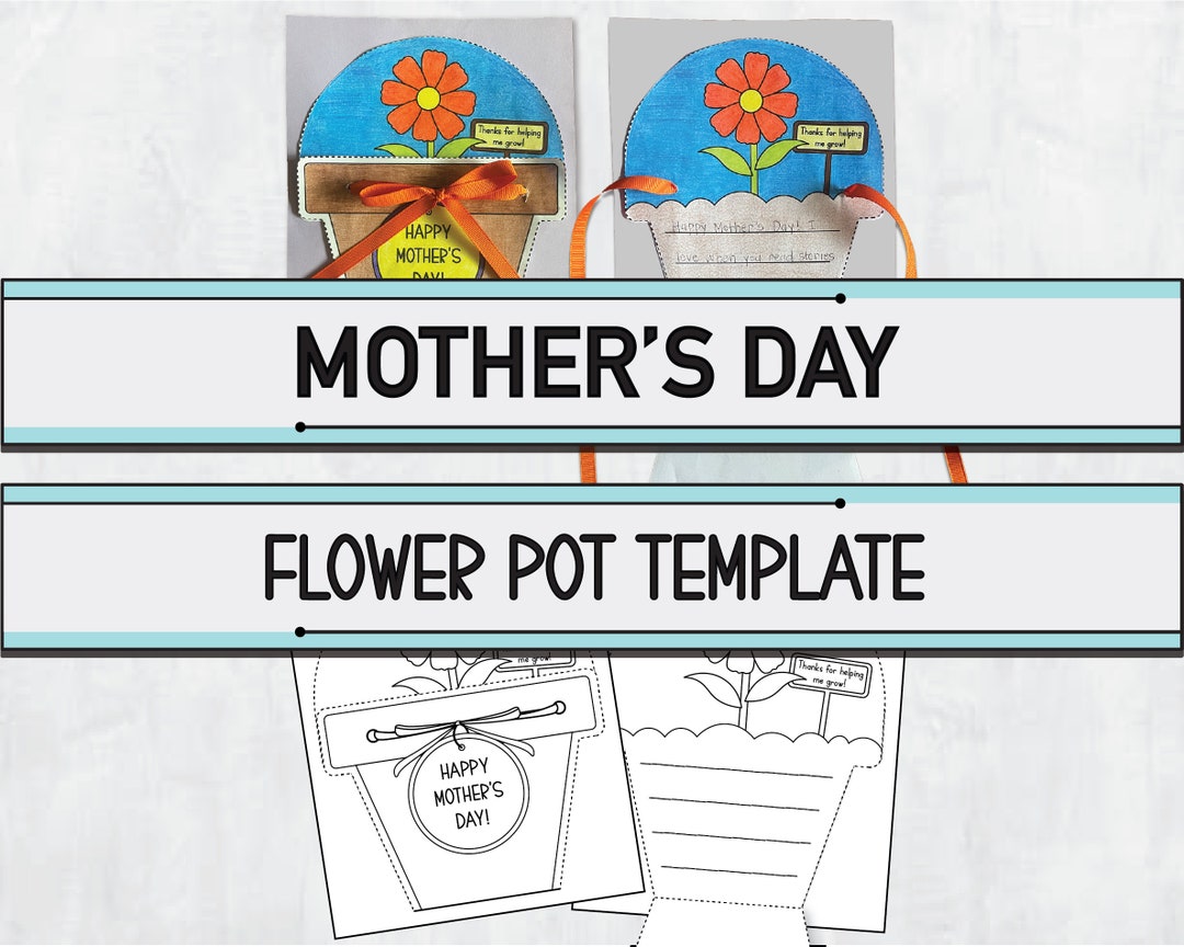 Mother's Day Flower Pot Card Template - Etsy