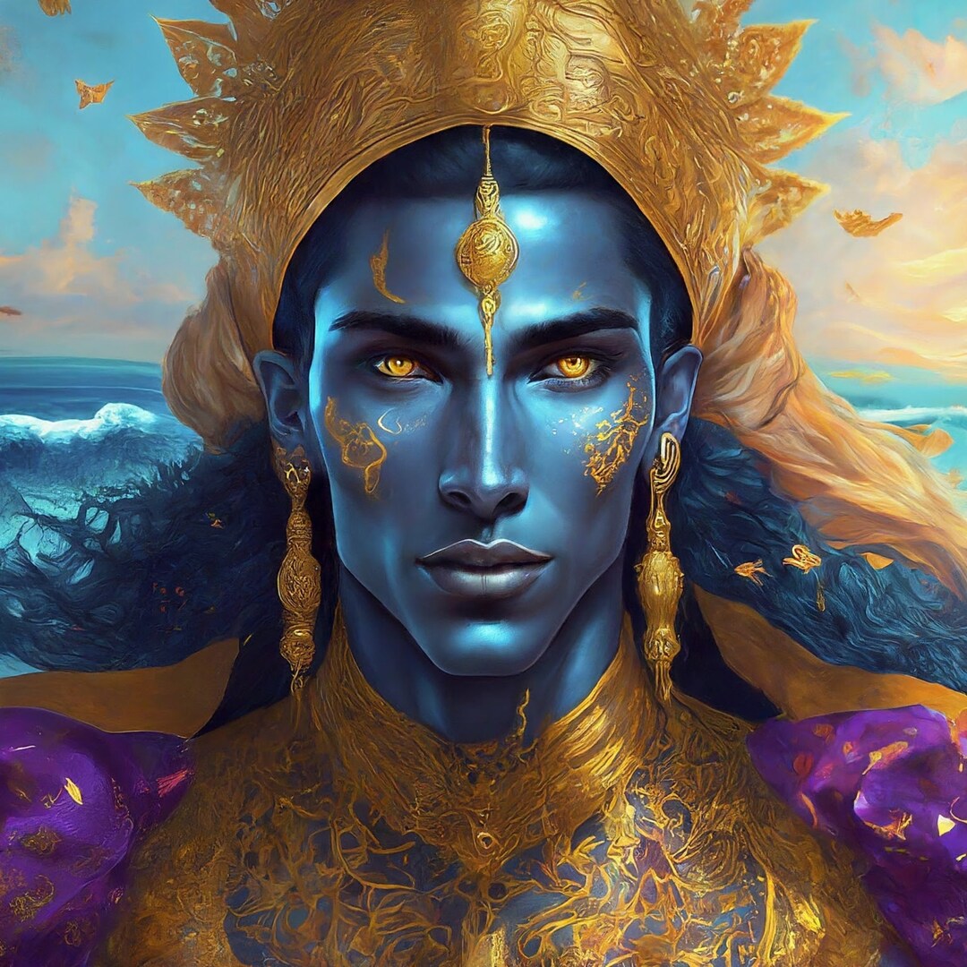 PRINTABLE Blue Djinn King Wall Art DOWNLOADABLE Modern Living Room ...