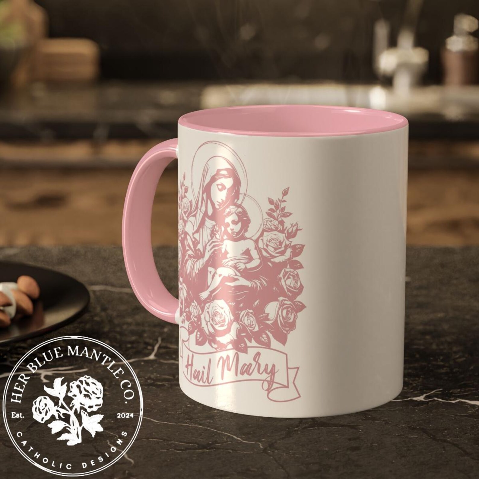 Virgin Mary Catholic Floral Coffee Mug, Catholic Mug, Hail Mary Prayer ...