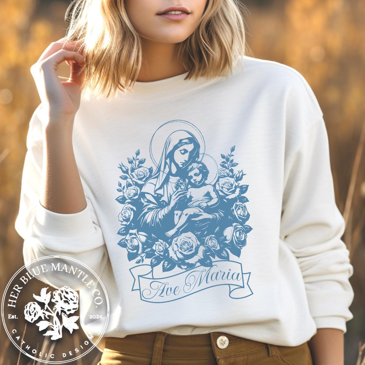 Virgin Mary Catholic Rosary Sweatshirt for Women, Catholic Mom Sweater ...