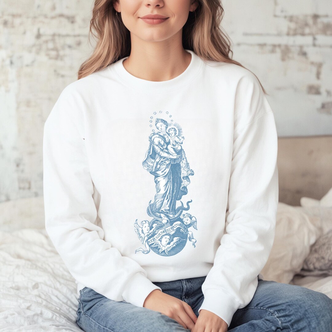 Women's Catholic Virgin Mary Refuge of Sinners Sweatshirt, Blessed ...