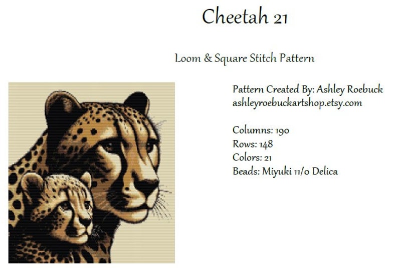 Cheetah and Baby Loom & Peyote Patterns Large Bead Tapestry Using ...