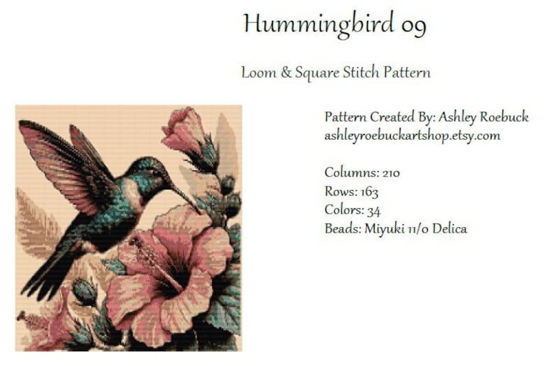 Hummingbird Loom & Peyote Pattern for Large Bead Tapestry Using Miyuki ...