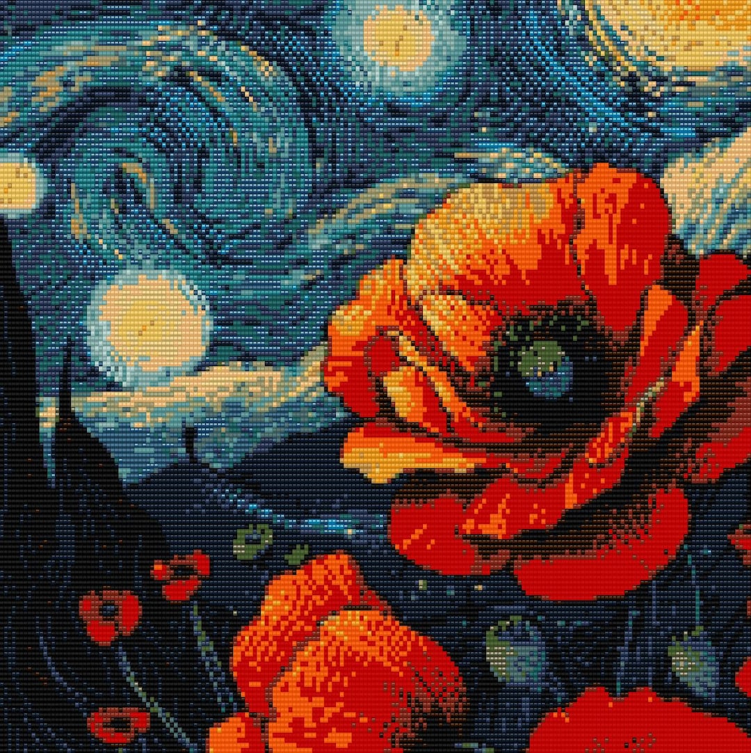 Van Gogh Poppy Flowers Loom & Peyote Stitch Patterns - Large Bead ...