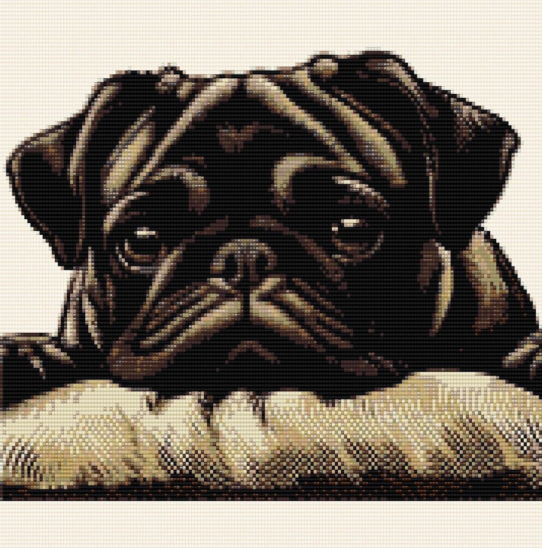 Pug Dog Loom & Square Stitch Pattern Large Bead Tapestry Using Miyuki ...
