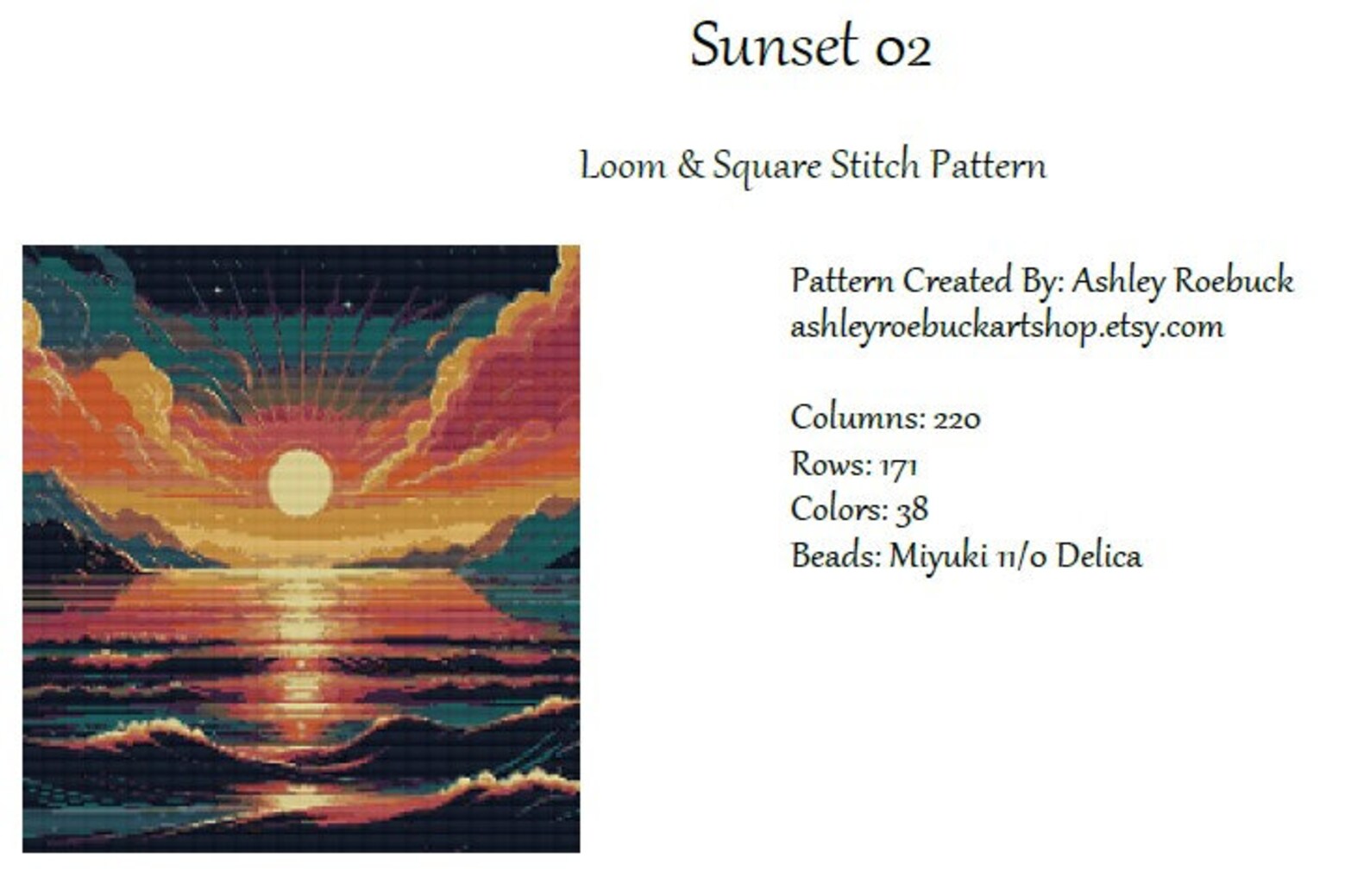 Beach Sunset Loom & Square Stitch Pattern Large Bead Tapestry Using ...