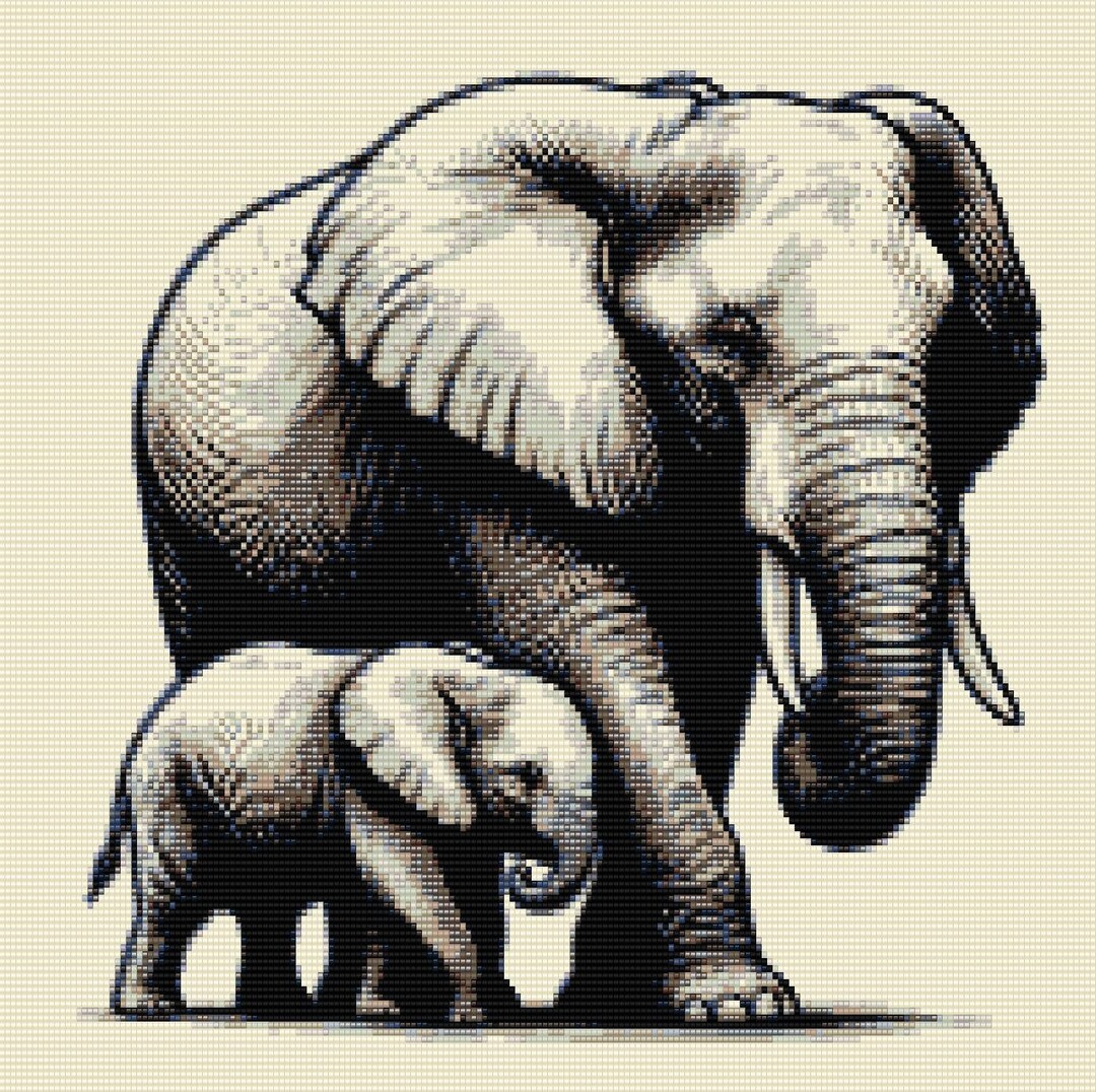 Elephant and Baby Loom & Peyote Patterns Large Bead Tapestry Using ...