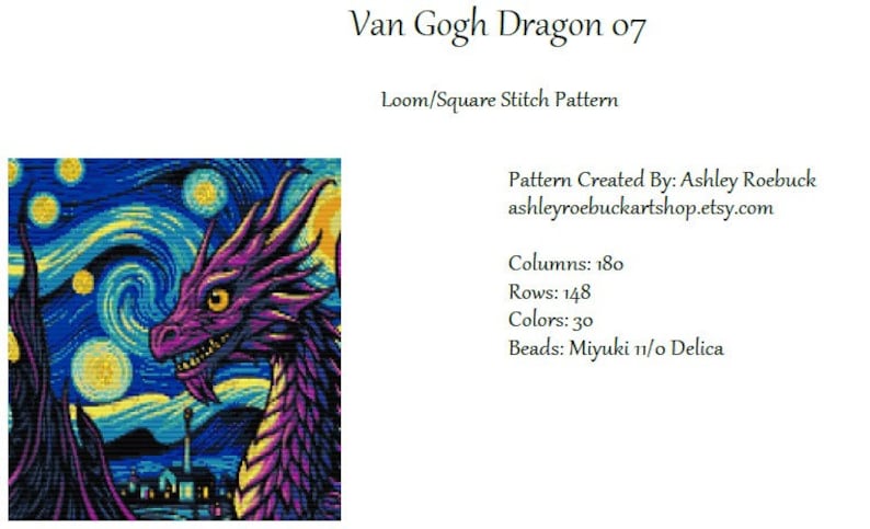 Van Gogh Dragon Loom & Peyote Patterns Large Bead Tapestry Using Miyuki ...