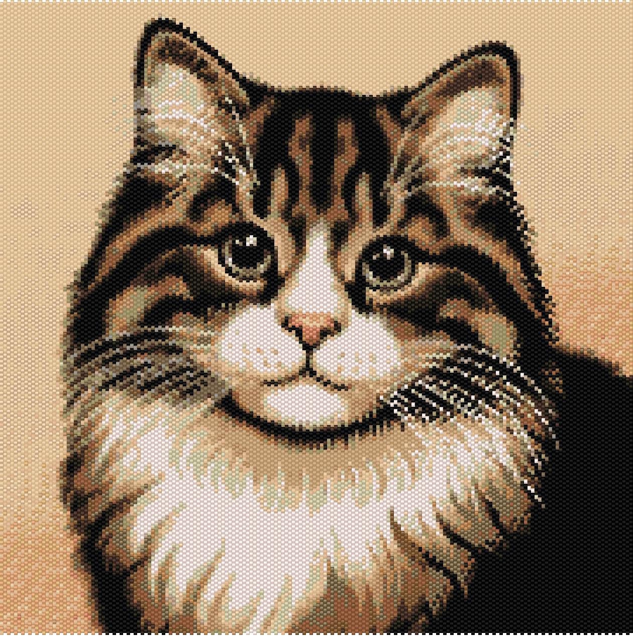 Tabby and White Cat Loom & Peyote Patterns Large Bead Tapestry Using ...