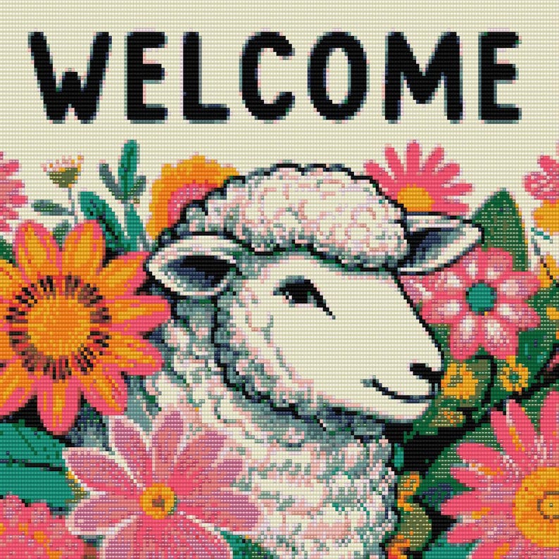 Welcome Sheep Sign Loom & Peyote Stitch Patterns - Large Bead Tapestry ...