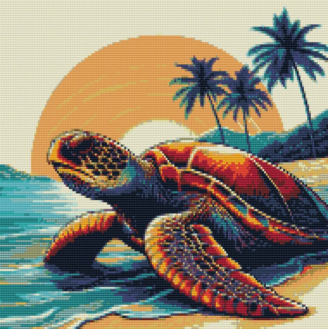 Sea Turtle on Beach Loom & Peyote Stitch Patterns - Large Bead Tapestry ...