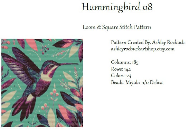 Hummingbird Loom & Peyote Pattern for Large Bead Tapestry Using Miyuki ...