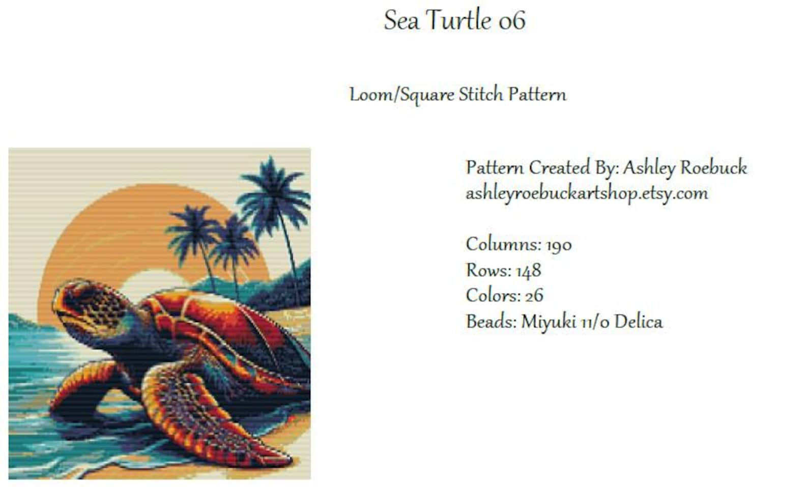Sea Turtle on Beach Loom & Peyote Stitch Patterns - Large Bead Tapestry ...