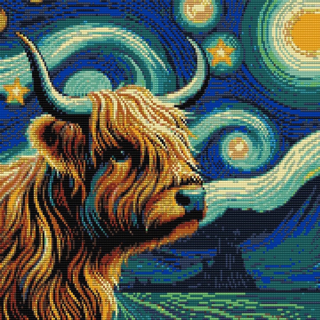 Van Gogh Highland Cow Loom & Peyote Patterns - Large Bead Tapestry ...