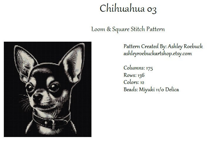 Chihuahua Dog Loom & Square Stitch Pattern Large Bead Tapestry Using ...