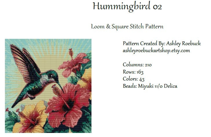 Hummingbird Loom & Peyote Patterns for Large Bead Tapestry Using Miyuki ...