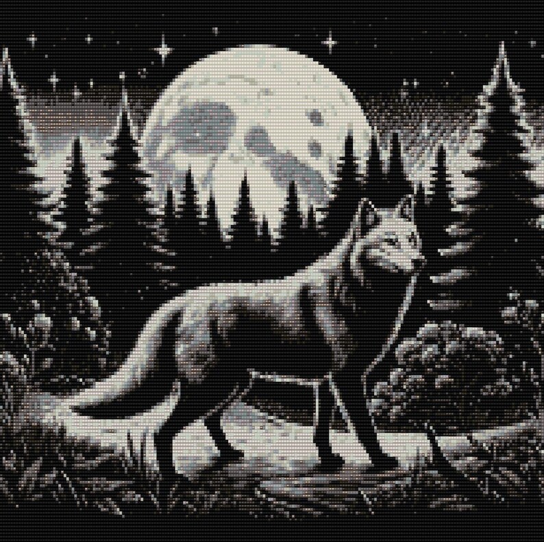 Wolf in Forest Loom & Odd Peyote Stitch Patterns for Large Bead ...