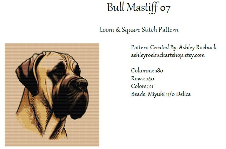 Bull Mastiff Dog Loom & Square Stitch Pattern Large Bead Tapestry Using ...