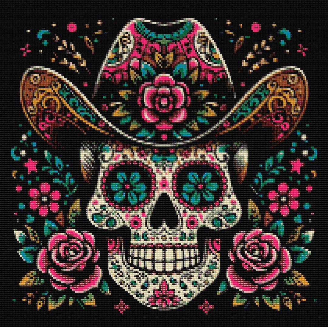 Sugar Skull With Cowboy Hat Loom & Peyote Stitch Pattern Bead Tapestry ...