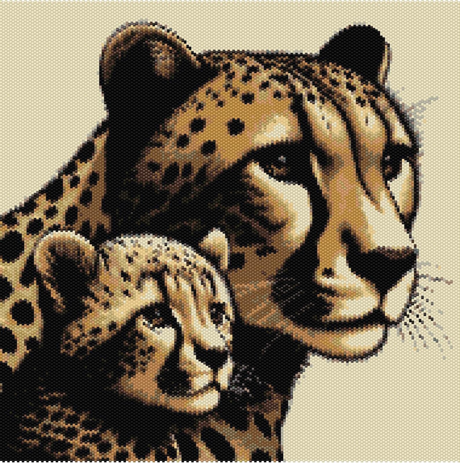 Cheetah and Baby Loom & Peyote Patterns Large Bead Tapestry Using ...