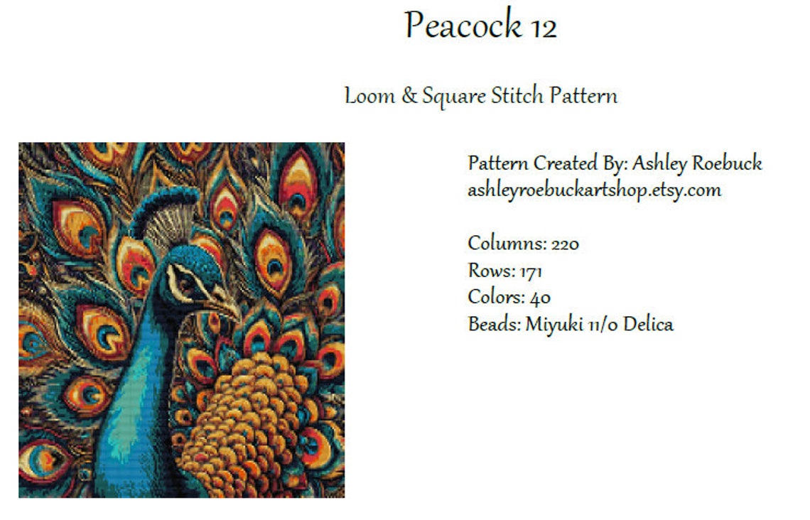 Peacock Loom & Peyote Patterns Large Bead Tapestry Using Miyuki 11/0 ...