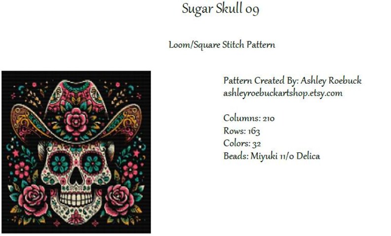 Sugar Skull With Cowboy Hat Loom & Peyote Stitch Pattern - Bead ...