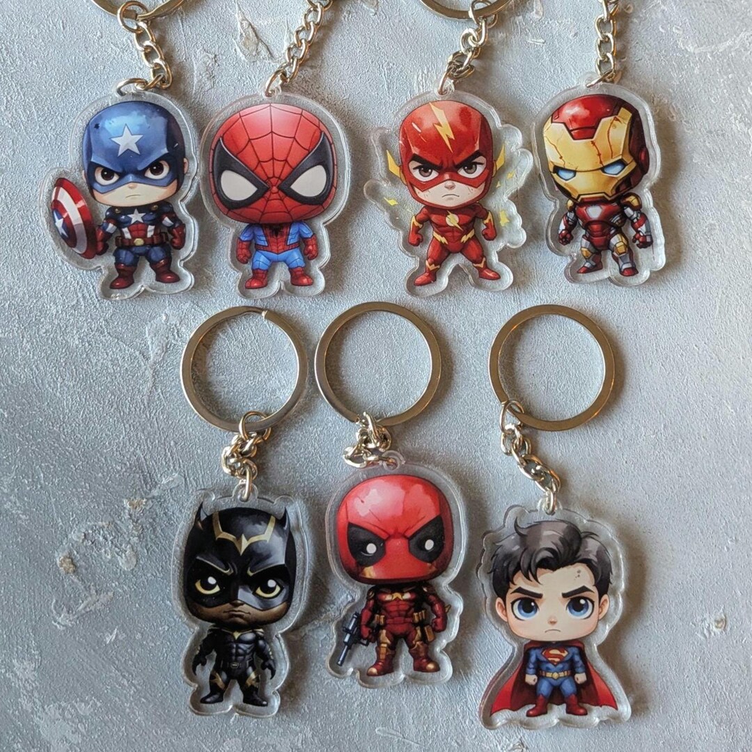 Superhero Acrylic Keychain: Chibi Characters, Double Sided (2 Inch) - Etsy