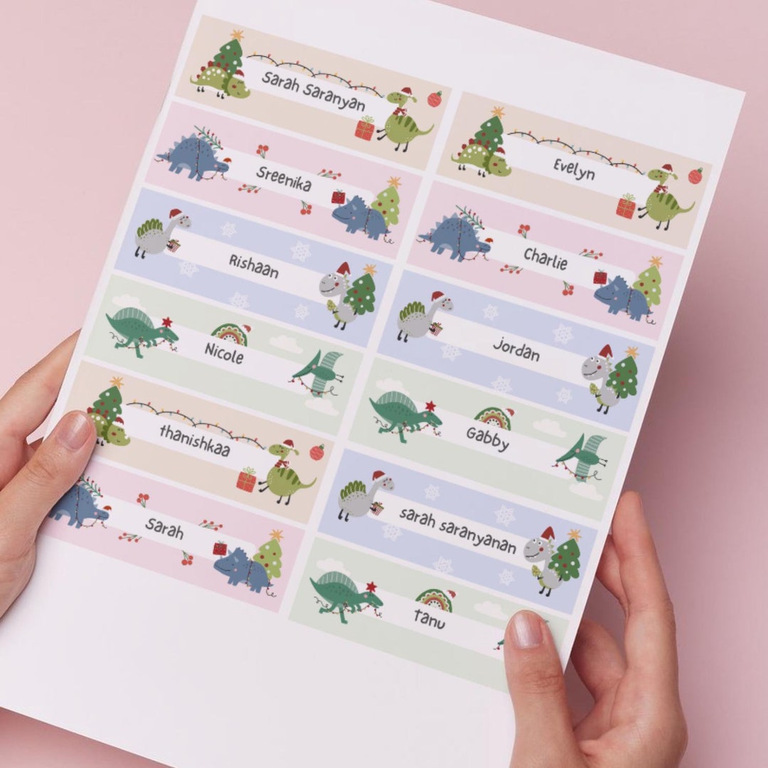 Personalized Dino Christmas Gift Labels, Kids Holiday Stickers, Set of ...