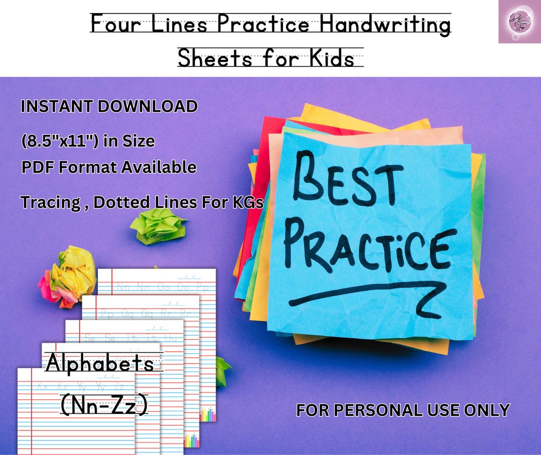 Fourlines Handwriting Practice Worksheets for Kids, Dotted Tracing ...