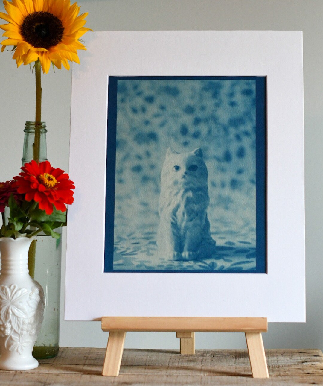Vintage Old Cat Ceramic Image Cyanotype Photograph Original Print 8x10 ...