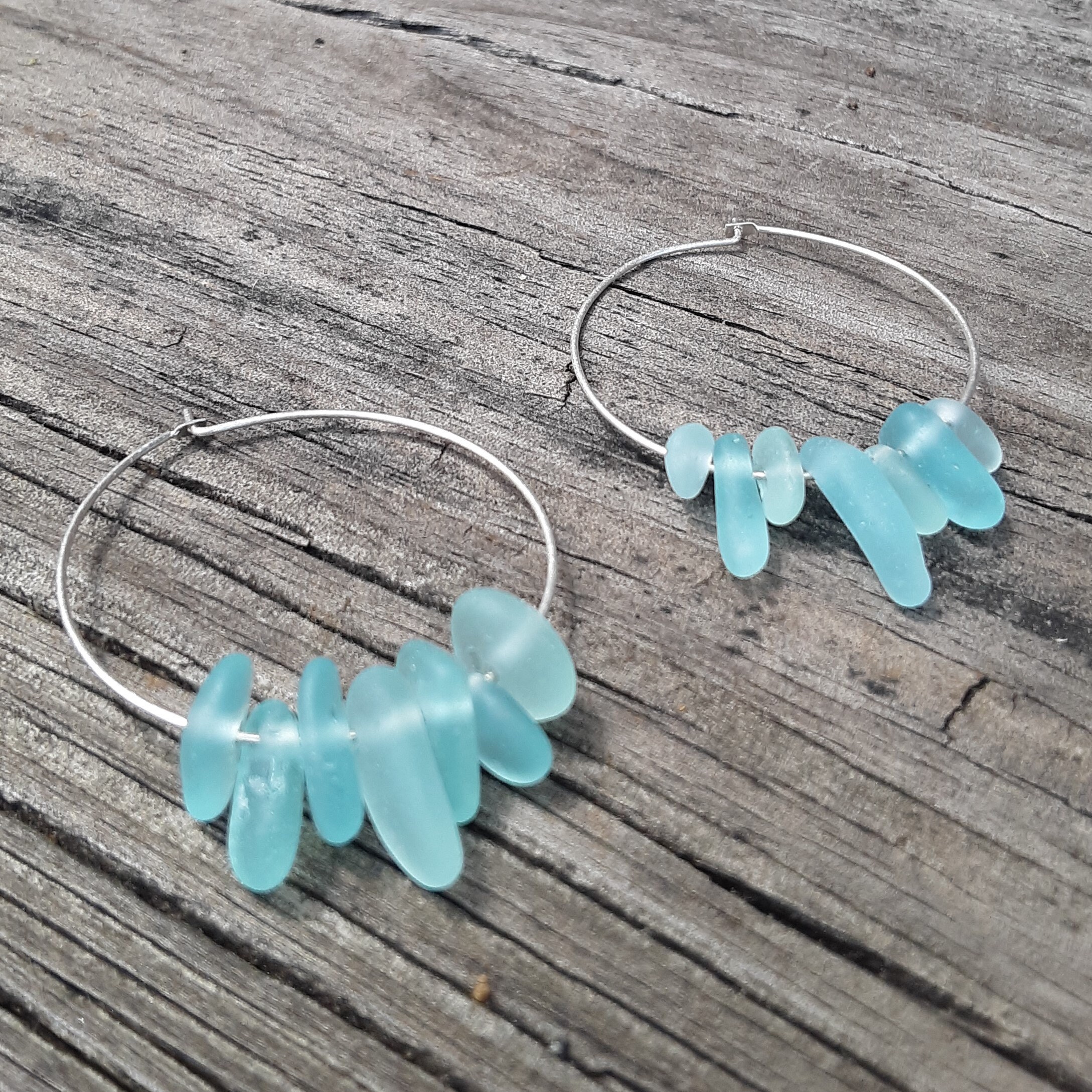Beach Glass Hoop Earrings Sea Glass Hoop Earrings Handmade Genuine ...