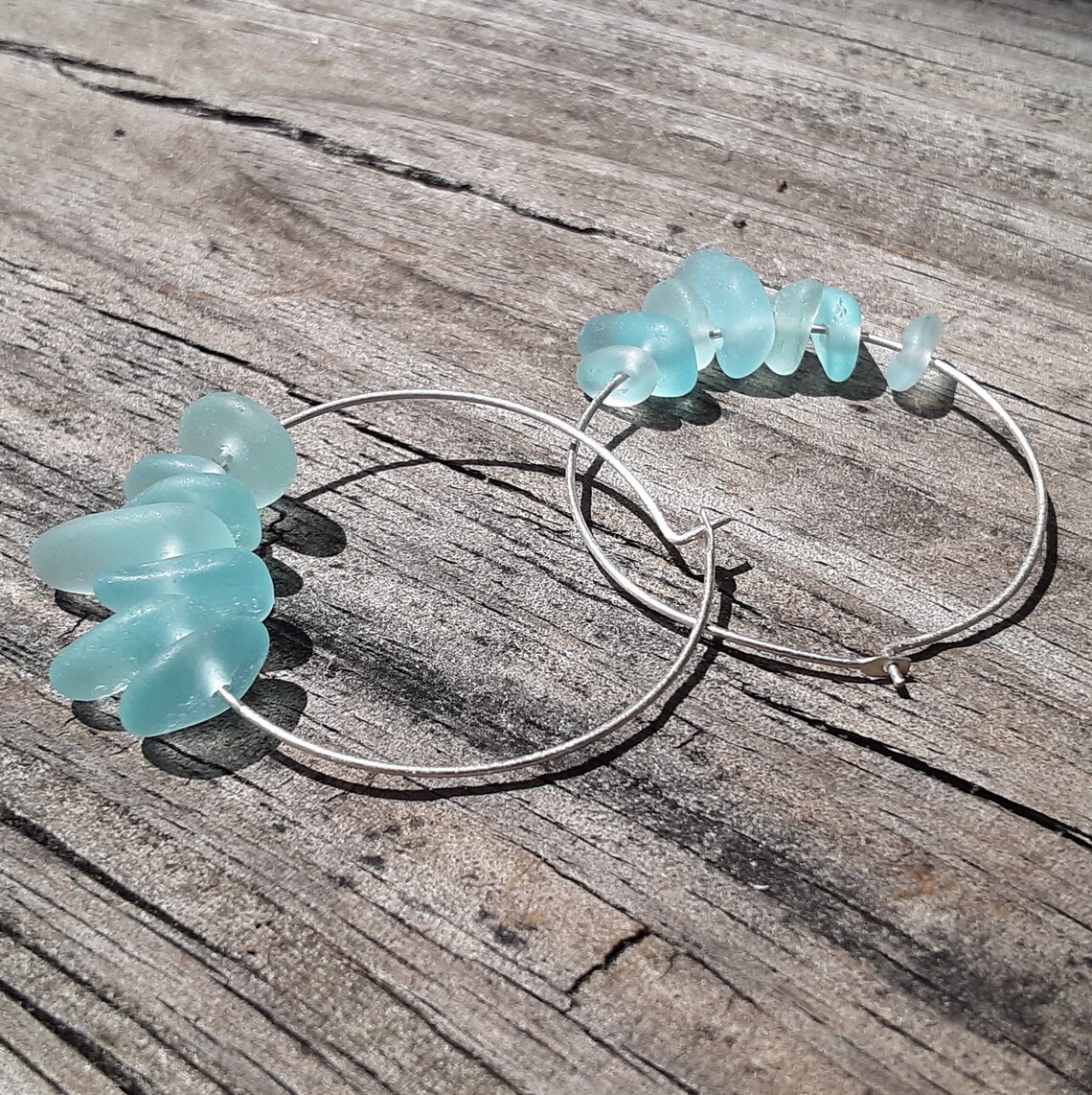 Beach Glass Hoop Earrings Sea Glass Hoop Earrings Handmade Genuine ...