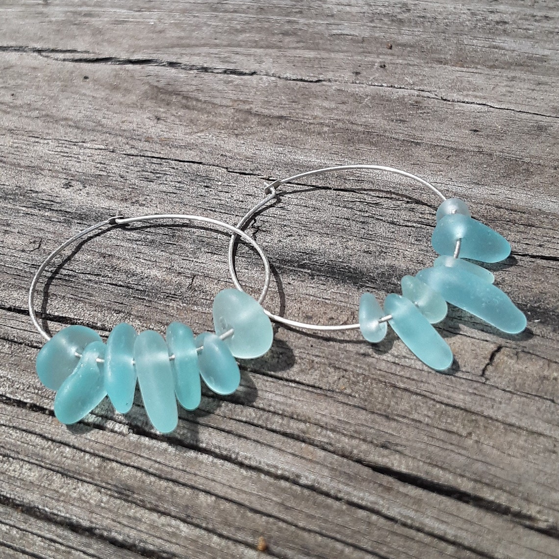 Beach Glass Hoop Earrings Sea Glass Hoop Earrings Handmade Genuine ...