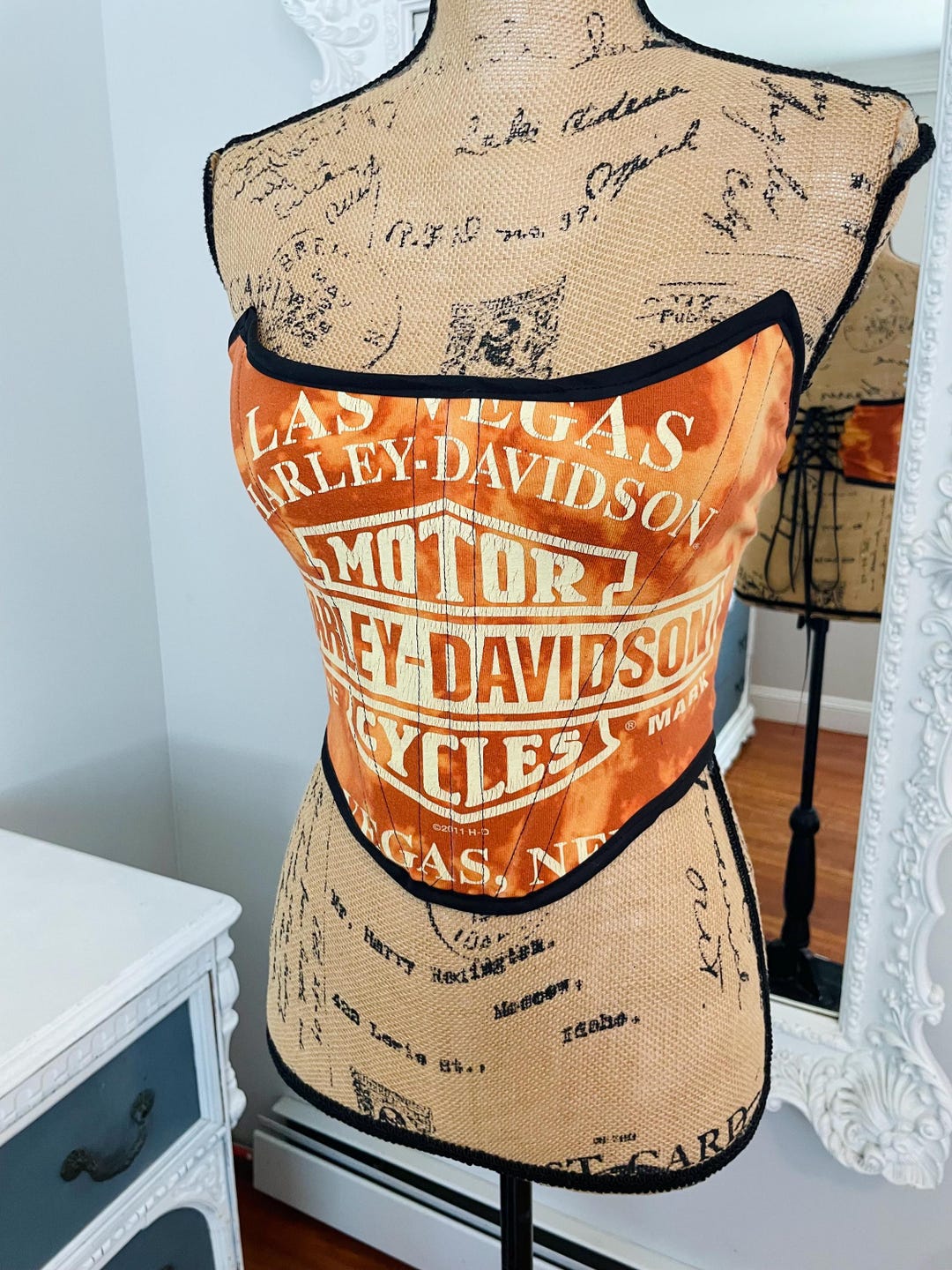 New York Couture Reconstructed Vintage Harley Davidson Orange Dye ...