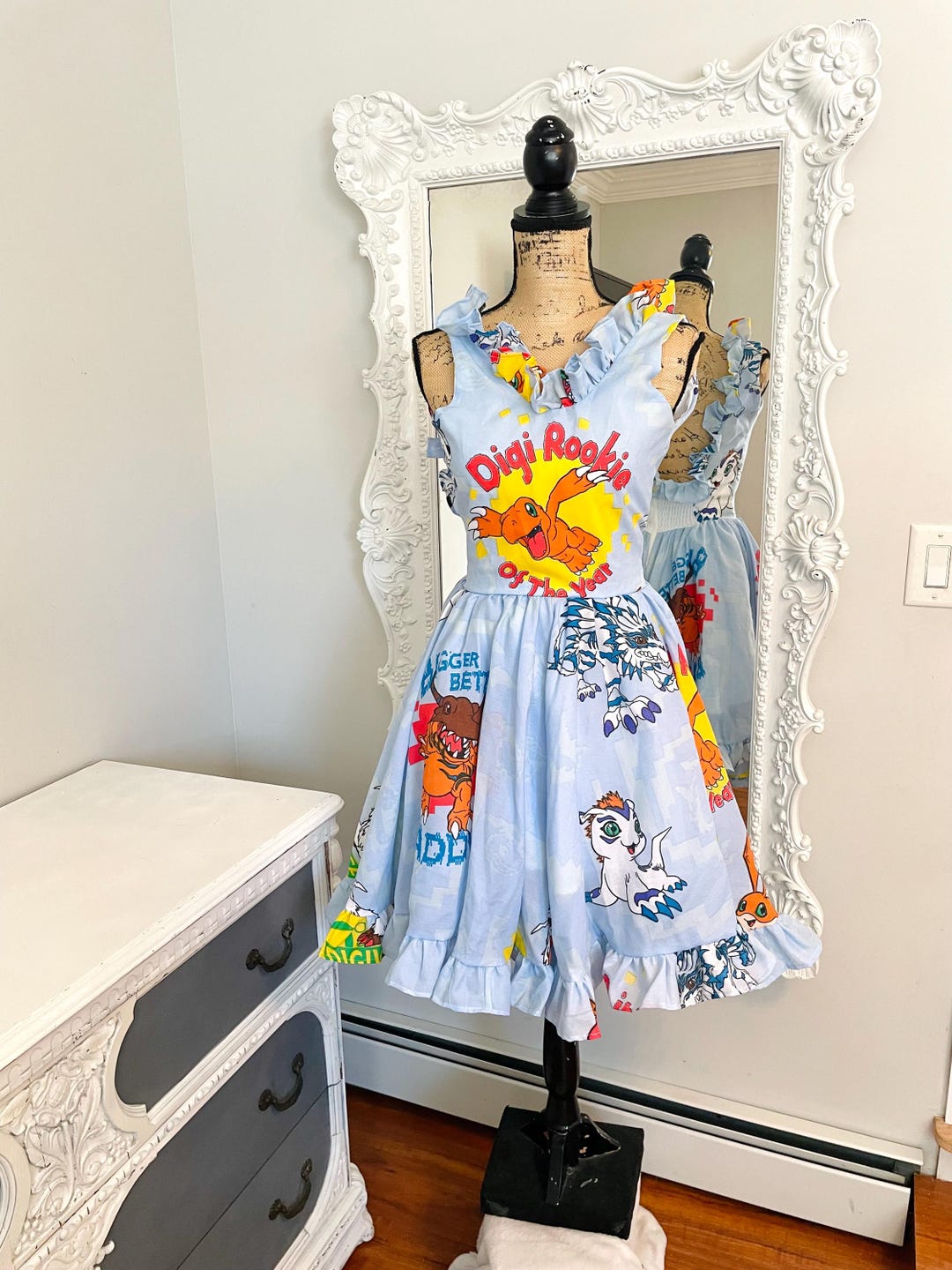 New York Couture *one of a Kind* VINTAGE Digimon Print Ruffle Dress - Etsy