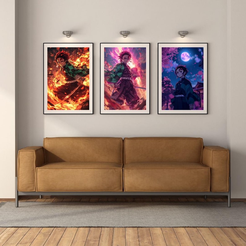 Set of 3 Tanjiro Demon Slayer Wall Art to Print - Energetic and ...