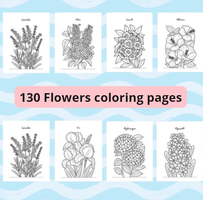 130 Elegant Flower Coloring Pages Adults and Kids Coloring Book ...