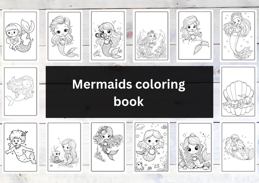 Mermaid Coloring Pages: Digital Printable Coloring Book for Girls Ocean ...