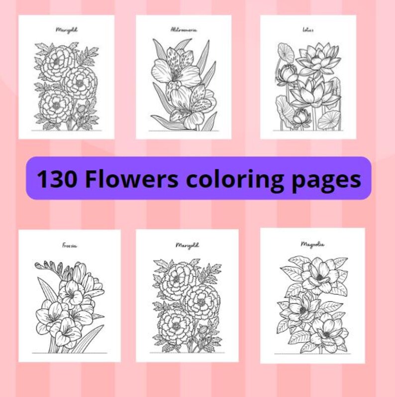130 Elegant Flower Coloring Pages Adults and Kids Coloring Book ...