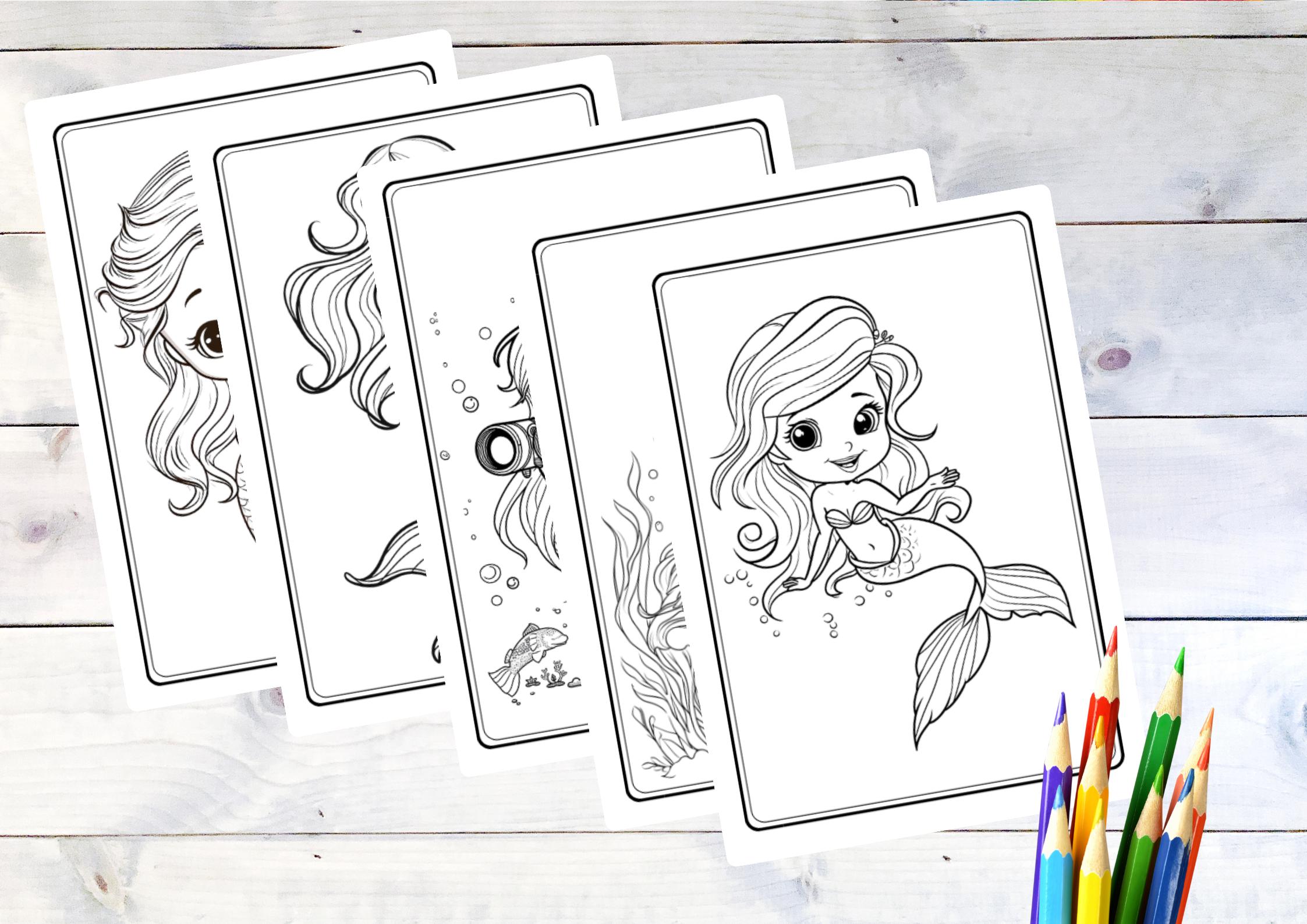 Mermaid Coloring Pages: Digital Printable Coloring Book for Girls Ocean ...