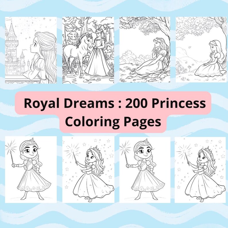 200 Princess Coloring Pages: Digital Download Coloring Book for Kids ...