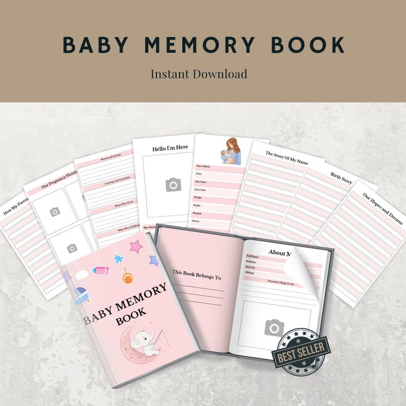 Digital Baby Memory Book Printable Baby Milestone Book & Memory Box ...