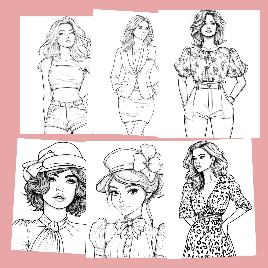 Girl Fashion Coloring Pages for Girl: Grayscale Fantasy Anime Coloring ...