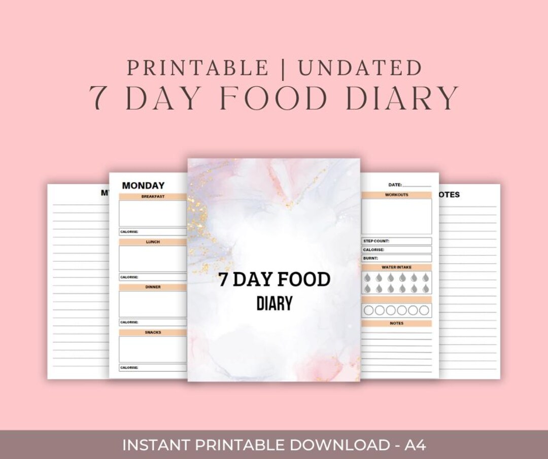 Food Diary 7-day Editable Printable Digital Food Journal Daily Meal ...